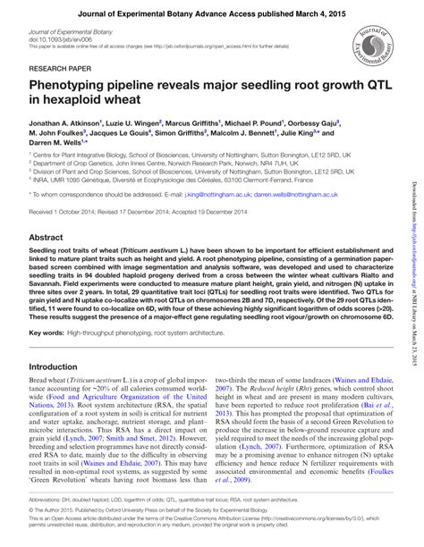 Pdf Phenotyping Pipeline Reveals Major Seedling Root Growth Qtl In