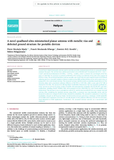 Pdf A Novel Quadband Ultra Miniaturized Planar Antenna With Metallic Vias And Defected Ground