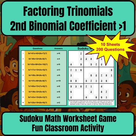 Factoring Trinomials Finding Second Binomial Coeff 1 Sudoku Math Worksheet S0179