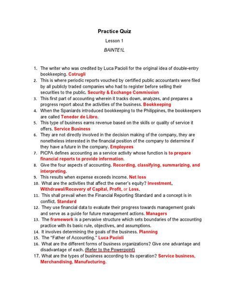 L01 Practice Quiz Answer Key Bainte1l Pdf Bookkeeping Accounting