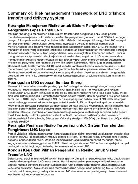 Summary Of Risk Management Framework Of Lng Offshore Transfer And