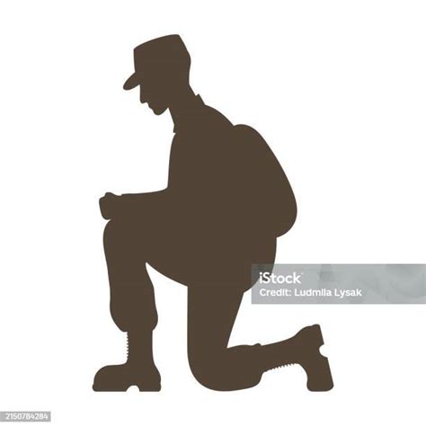 한쪽 무릎을 꿇은 군인 블랙 드로잉 실루엣입니다 기념일 벡터 일러스트 레이 션입니다 군대에 대한 스톡 벡터 아트 및 기타 이미지