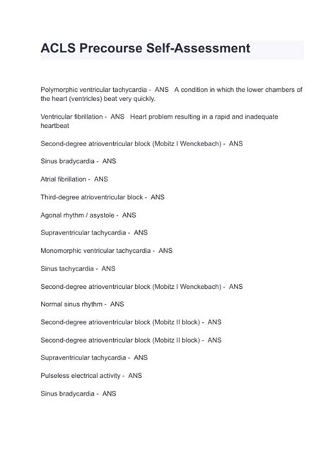 Acls Precourse Self Assessment Exam Questions And Answers Acls Precourse Work And Self