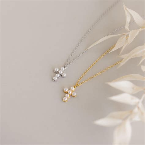 Dainty Pearl Cross Necklace By Caitlynminimalist • Simple Beaded Pearl