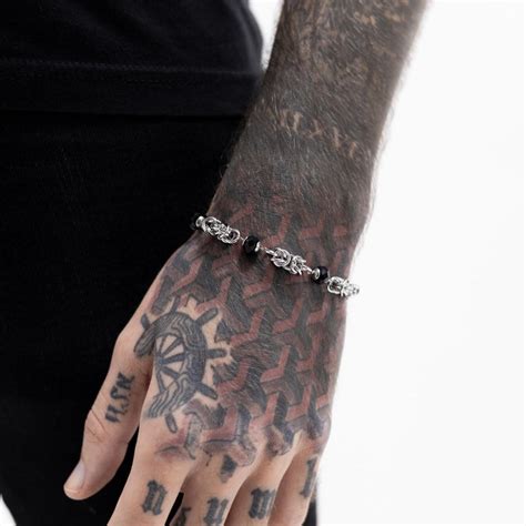 Voidbind Stainless Steel Chain Bracelet With Black Stones Masculine
