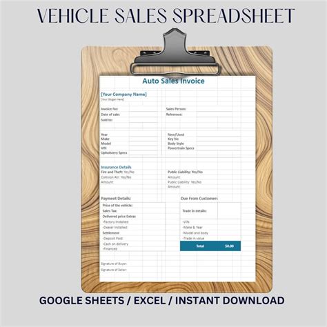 Auto Sales Template Car Sales Invoice Auto Invoice Template