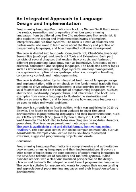 Programming Language Pragmatics An Integrated Approach To Language