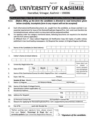 APPLICATION FORM FOR REVISED DUPLICATE DEGREE PROVISIONAL CERTIFICATE Fill And Sign Printable