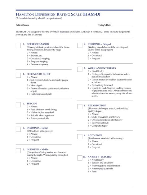 Fillable Online Hamilton Depression Scale Ham D Assessment Psychology