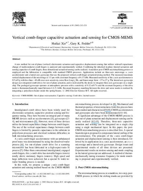 Pdf Vertical Comb Finger Capacitive Actuation And Sensing For Cmos Mems