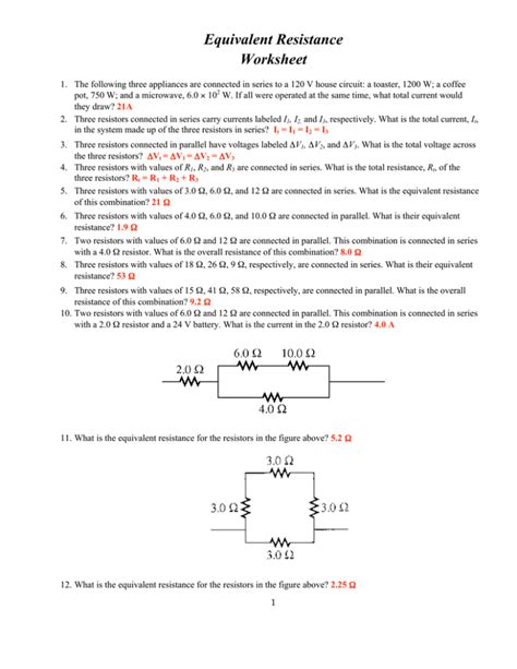 Calculating Resistance Worksheet Ks3