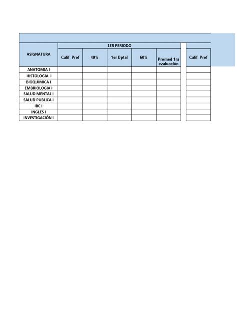 Hoja Registro Calificaciones Alumnos 1er Año Westhill Pdf