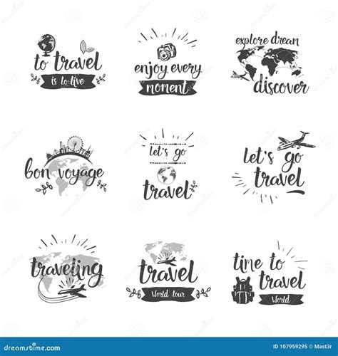 Travel Quotes Icon Set Hand Drawn Lettering Tourism And Adventure