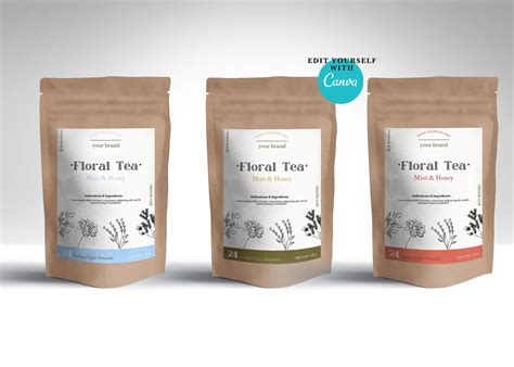 Custom Tea Packaging Label Editable Natural Product Labels Tea Bag