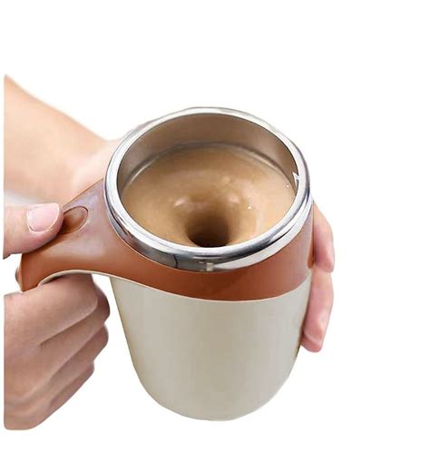 Eshining 자동 믹서 컵 스테인리스 스틸 커피 머그 휴대용 흔들어 전기 자석 머그 레이지 브라운 티몬