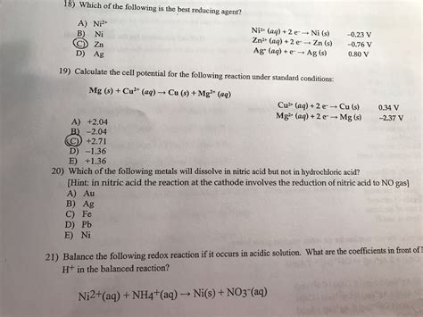Solved Which Of The Following Is The Best Reducing Agent