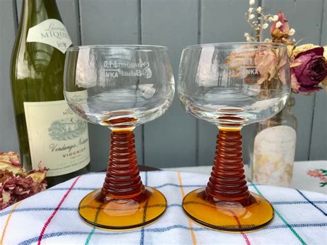 Alsace Or Hock Wine Glasses Amber Stem Vintage Cafe Bar Decor Etsy