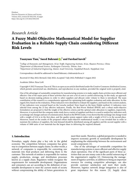 Pdf A Fuzzy Multi Objective Mathematical Model For Supplier