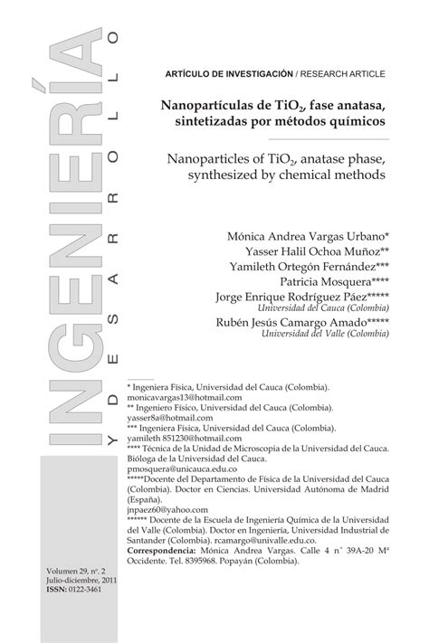 Pdf Nanoparticles Of Tio2 Anatase Phase Synthesized By Chemical Methods