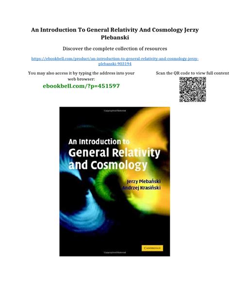 An Introduction To General Relativity And Cosmology Jerzy Plebanski