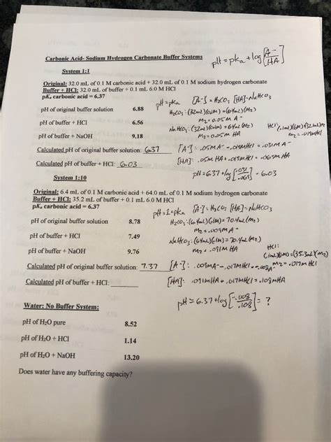 Solved Carbonic Acid Sodium Hydrogen Carbonate Buffer