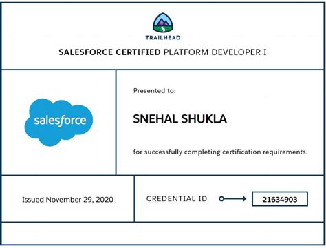 Completed My Salesforce Pd1 Certification Snehal Shukla