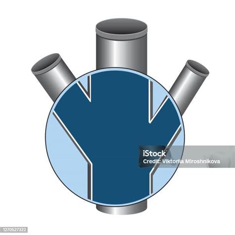 돋보기 또는 루페 아래 내부의 컷어웨이 파이프 또는 파이프 라인 디자인 로고 또는 엠블럼으로 컷 파이프와 벡터 스톡