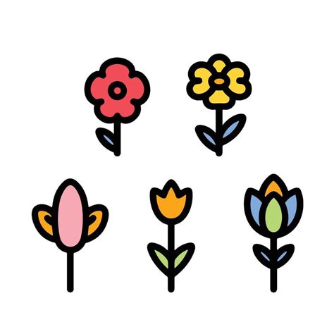 Flowers Related Editable Stroke Outline Icon Set Flat Illustration