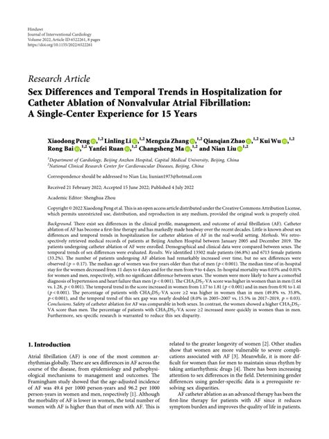 Pdf Sex Differences And Temporal Trends In Hospitalization For Catheter Ablation Of