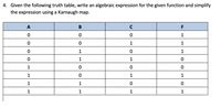Answered: Given the following truth table, write an algebraic ...