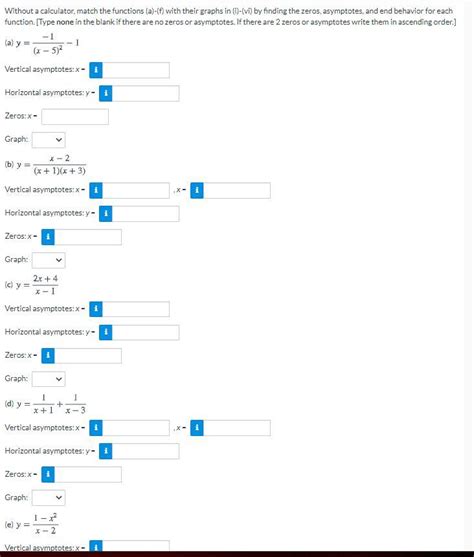 Without A Calculator Match The Functions A F Chegg