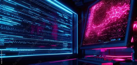 Futuristic Digital Interface With Vibrant Neon Colors Showcasing Data Analysis And Complex