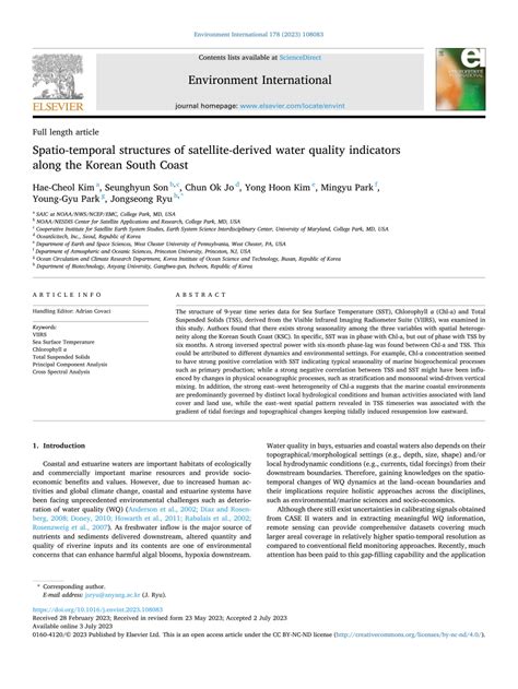 Pdf Spatio Temporal Structures Of Satellite Derived Water Quality Indicators Along The Korean