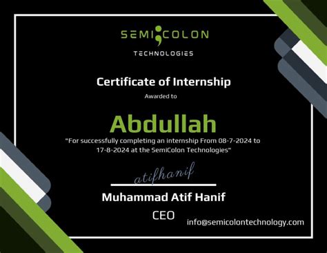 Thrilled To Have Completed My Internship At Semicolon Technology Where I Had The Opportunity To