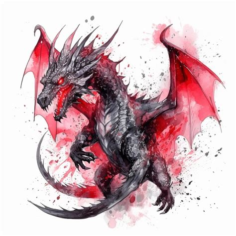Premium Photo A Drawing Of A Dragon With Red Wings And A Black Body