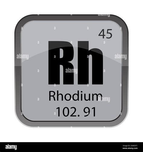 Rhodium Element Sign Periodic Table Symbol Chemical Number 45 Metallic Vector Icon Stock