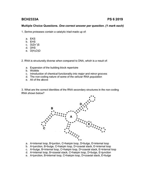 PS 6 Practice Set 6 BCH2333A PS 6 2019 Multiple Choice Questions One Correct Answer Per