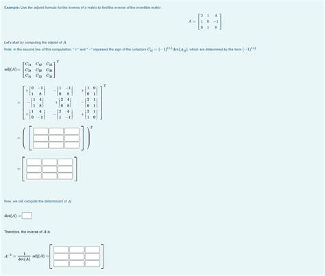 Solved Example Use The Adjoint Formula For The Inverse Of A Chegg Com
