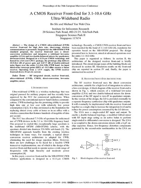 A Cmos Receiver Front End For 3 1 10 6 Ghz Ultra Wideband Radio Pdf Electronic Filter