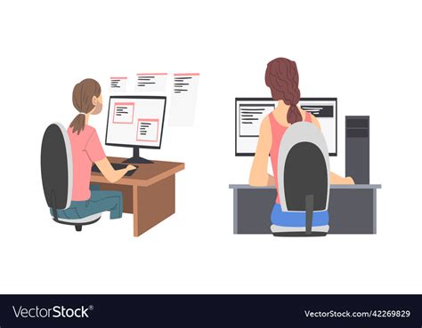 Girls Computer Programmers Writing Royalty Free Vector Image