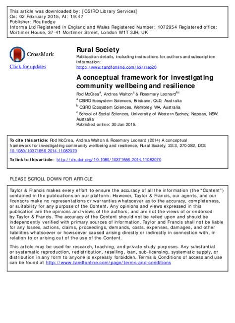 Pdf A Conceptual Framework For Investigating Community Wellbeing And Resilience
