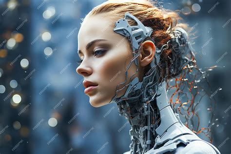 Premium Ai Image Portrait Of A Cyborg Girl With Artificial Intelligence Beautiful Woman Robot