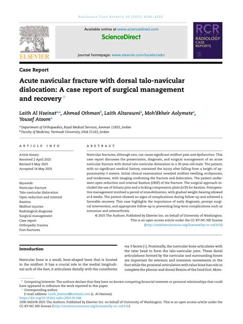 Pdf Acute Navicular Fracture With Dorsal Talo Navicular Dislocation A Case Report Of Surgical