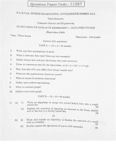 CS Data Structures Nov Dec Question Paper University Question Papers