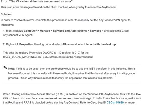 cisco anyconnect vpn driver error all read solutions failed cisco