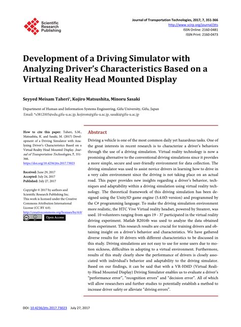 Pdf Development Of A Driving Simulator With Analyzing Drivers Characteristics Based On A