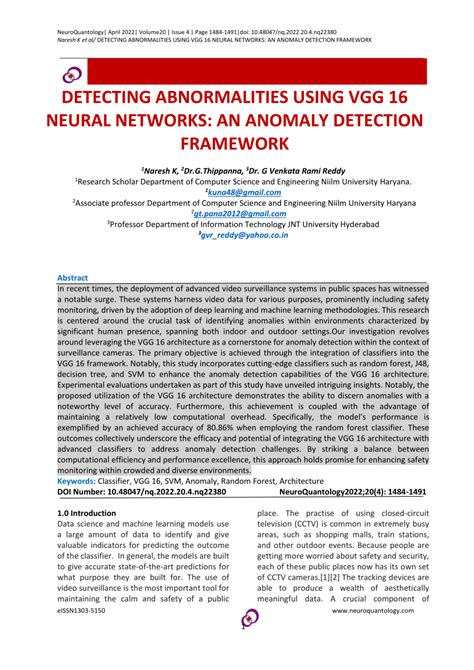 Pdf Detecting Abnormalities Using Vgg 16 Neural Networks An Anomaly Detection Framework
