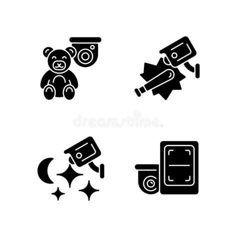 Security Monitoring Solution Black Glyph Icons Set On White Space Stock