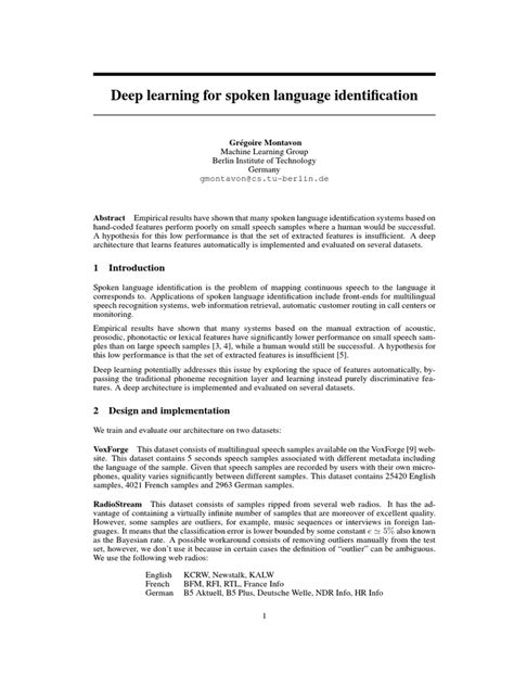 Deep Learning For Spoken Language Identification Gr Egoire Montavon