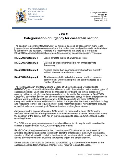 C Obs 14 Categorisation Of Urgency For Caesarean Section Review Dr G